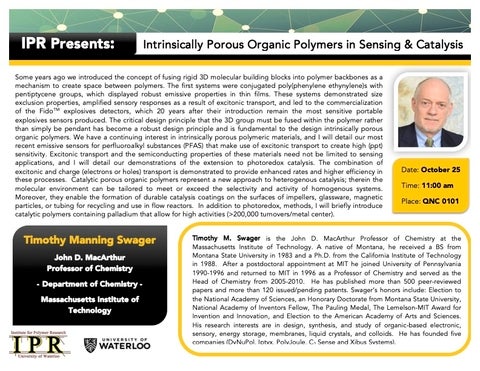 IPR Distinguished Lecture by Professor Timothy Manning Swager ...